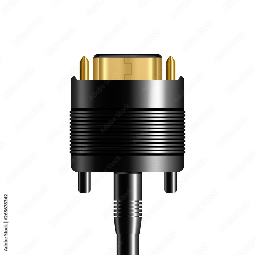 Realistic Dvi Plug Computer To Monitor Vector. Dvi Black Electric Wire ...