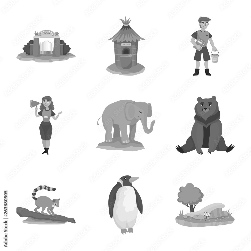Vector illustration of zoo and park symbol. Set of zoo and animal ...