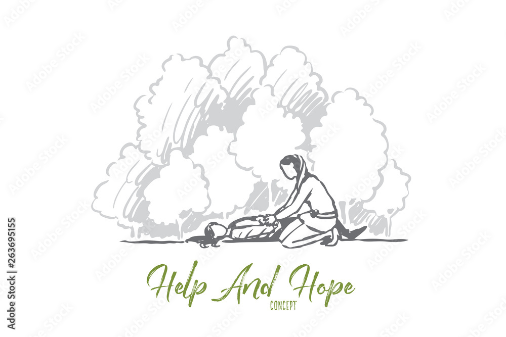 First, aid, emergency, accident, help concept. Hand drawn isolated ...