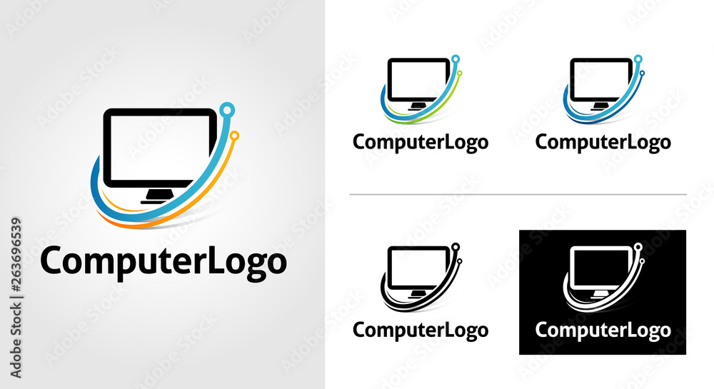 Computer Logo Template Set Stock Vector | Adobe Stock