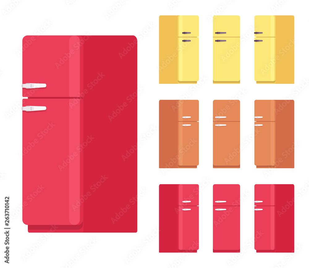 Retro fridge set, kitchen equipment. Refrigerator to keep cool ...