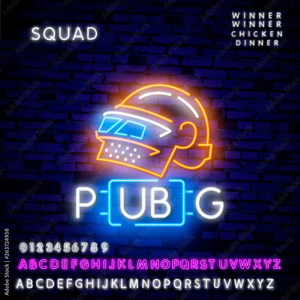 Game Battle Grounds neon sign, bright signboard, light banner, PUBG ...