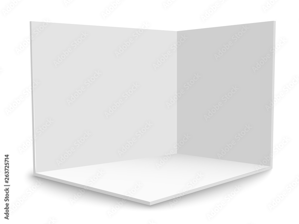 3D exhibition booth. Square corner. Vector white empty geometric square ...