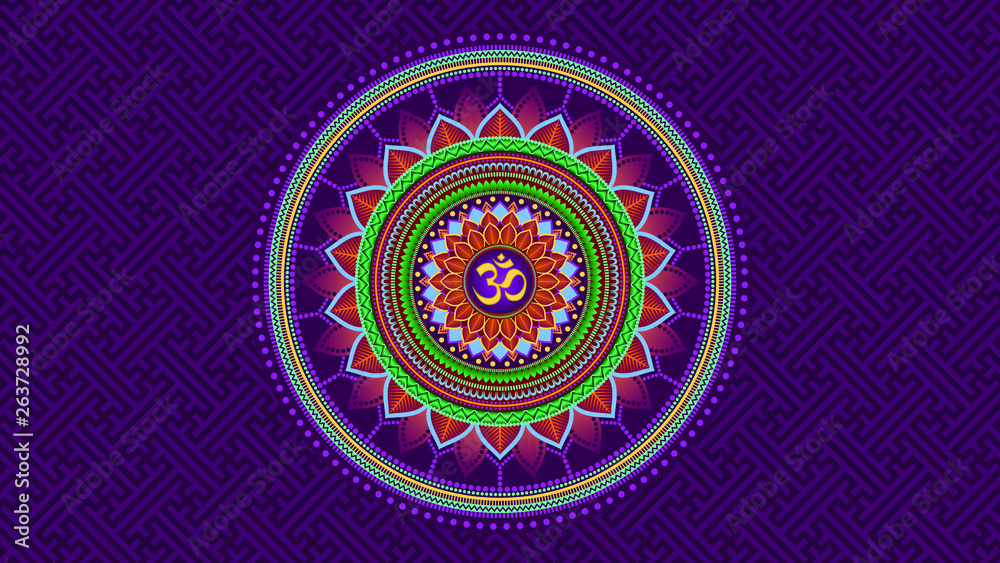 Full Color Mandala Art With Devanagari Omkara Hinduism Symbol Design ...