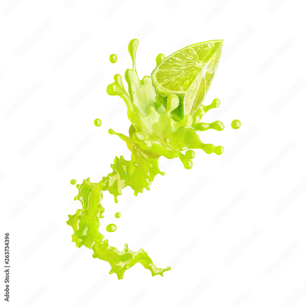 Lime juice splash with lime isolated on white background. Healthy food ...