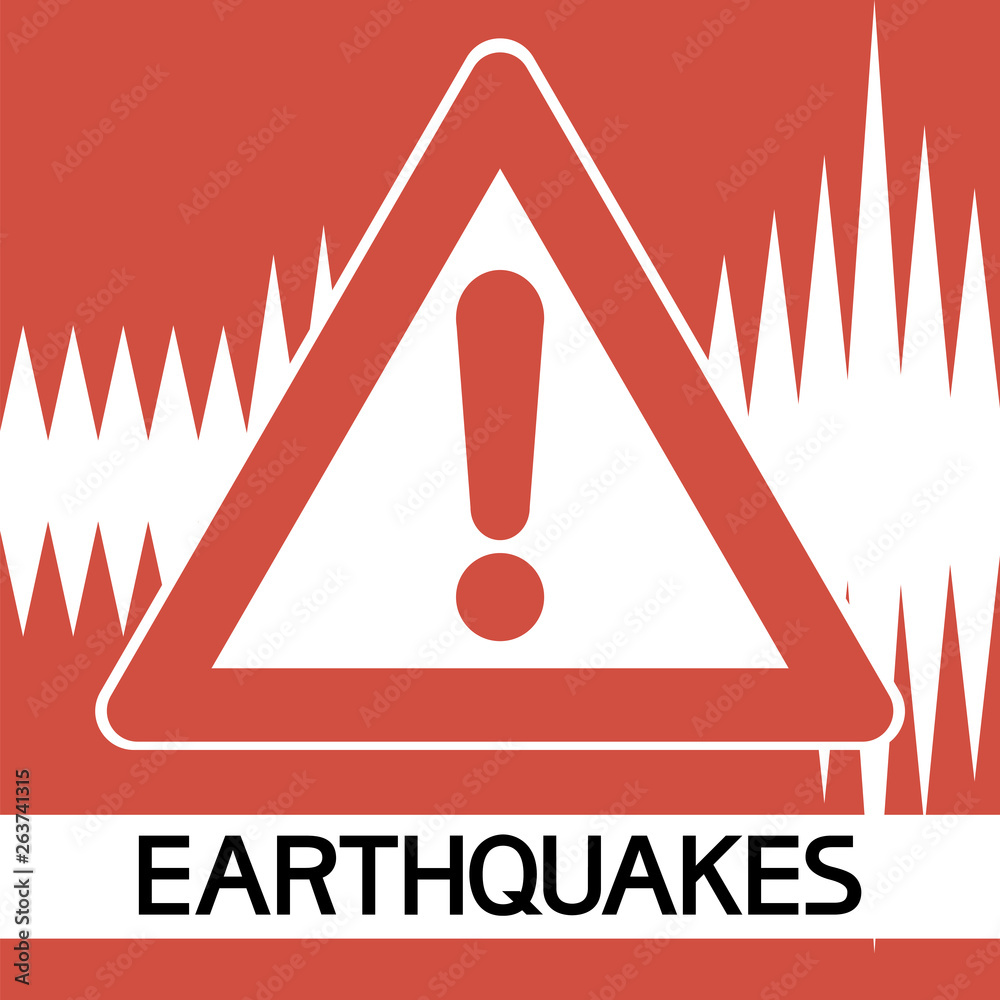 Information sign - an earthquake. Illustrative text poster warning of ...