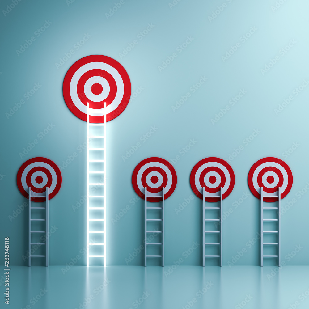 One longest neon light ladder reaching for the bright bigger goal ...