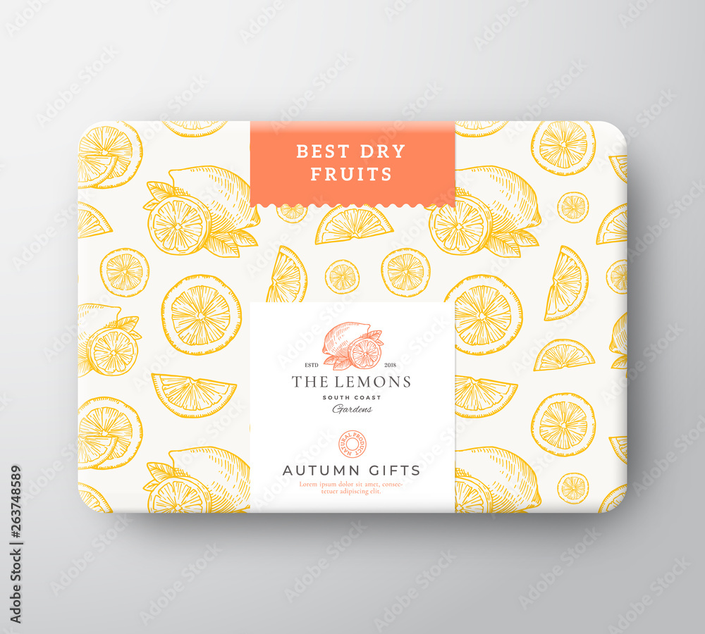 Dried Fruits Citrus Cardboard Box. Abstract Vector Wrapped Paper ...