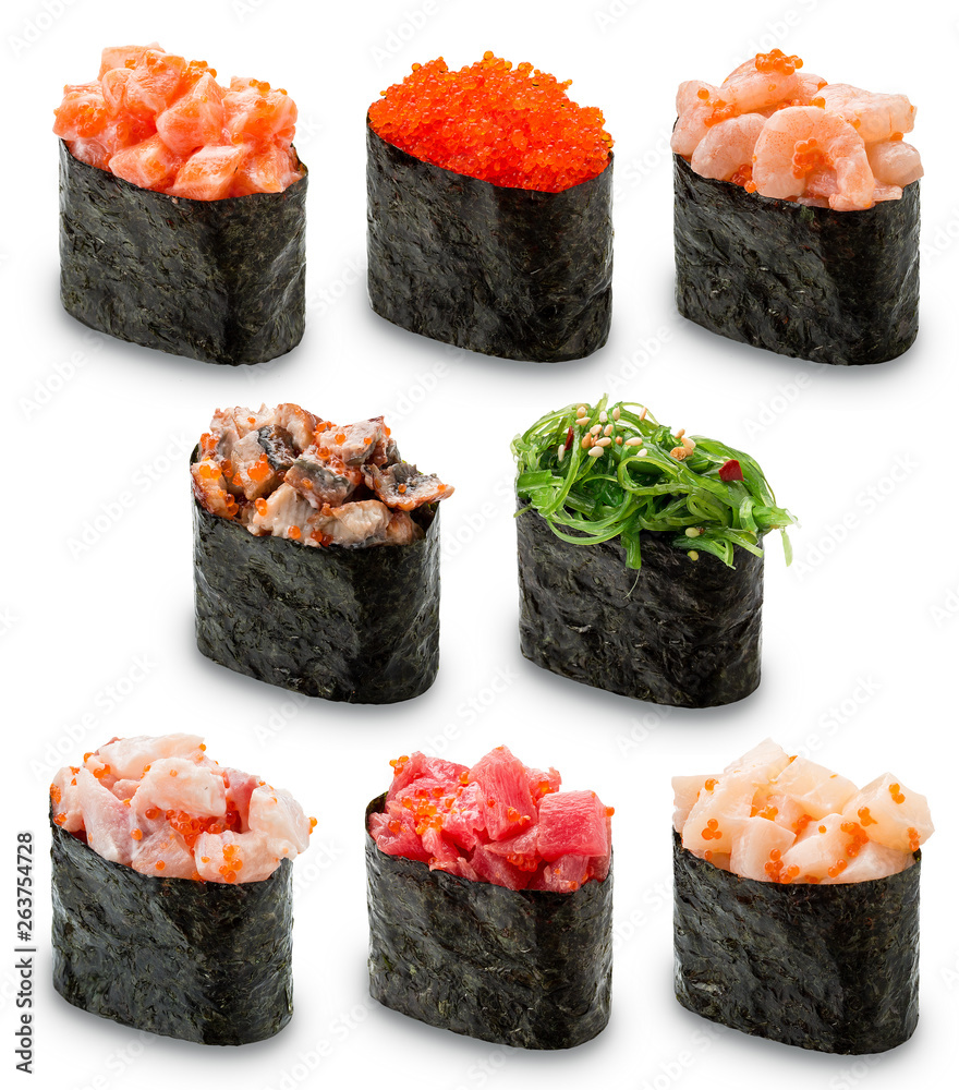 Gunkan Sushi set on a white background. Isolated Stock-Foto | Adobe Stock