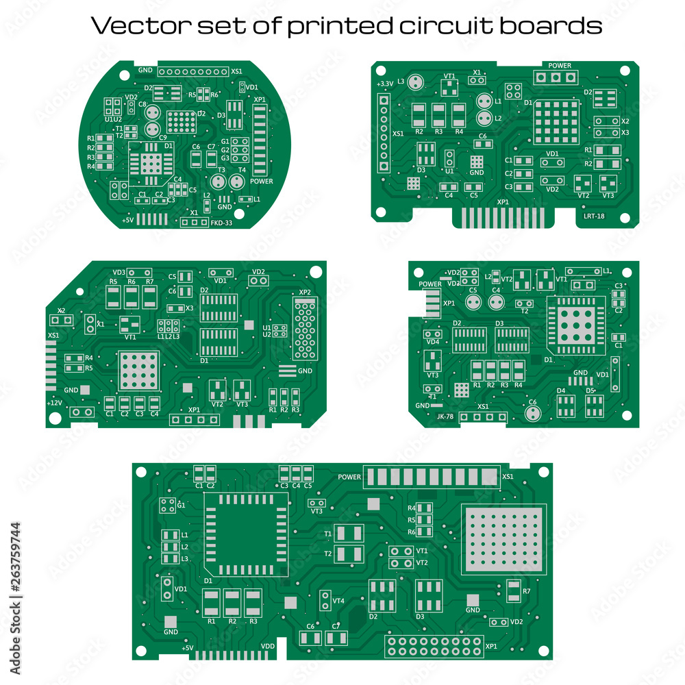 Vector set of detailed printed circuit boards Stock Vector | Adobe Stock