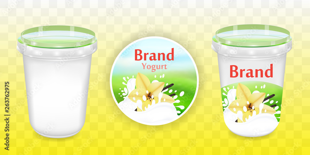 Vanilla yogurt package design, food container in 3d illustration on ...