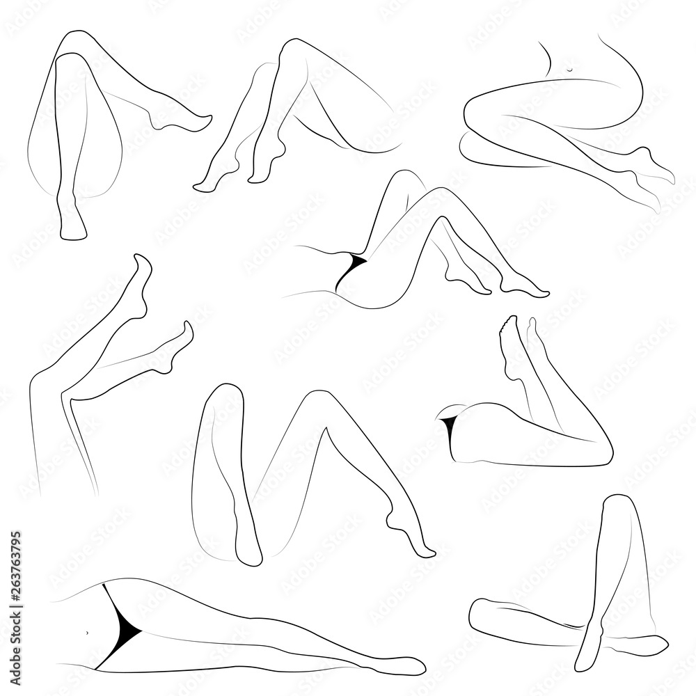 Collection. Picture with silhouettes of slender beautiful female feet ...