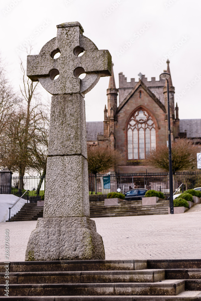 Stone Celtic Cross On Church