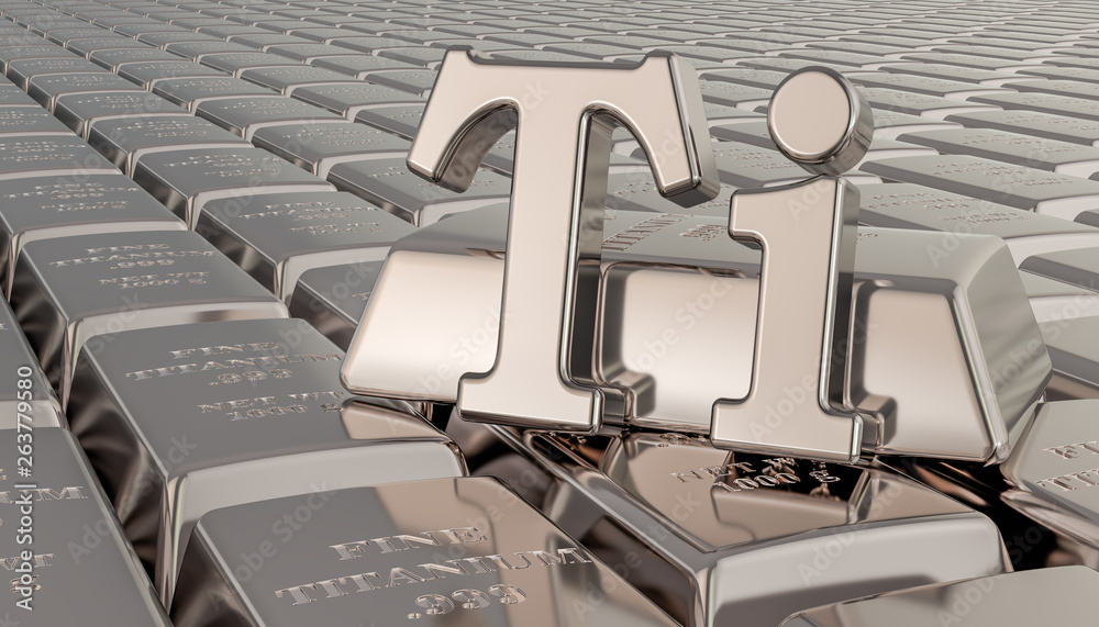 Poster Titanium ingots background with Ti symbol. 3D rendering – Wall ...