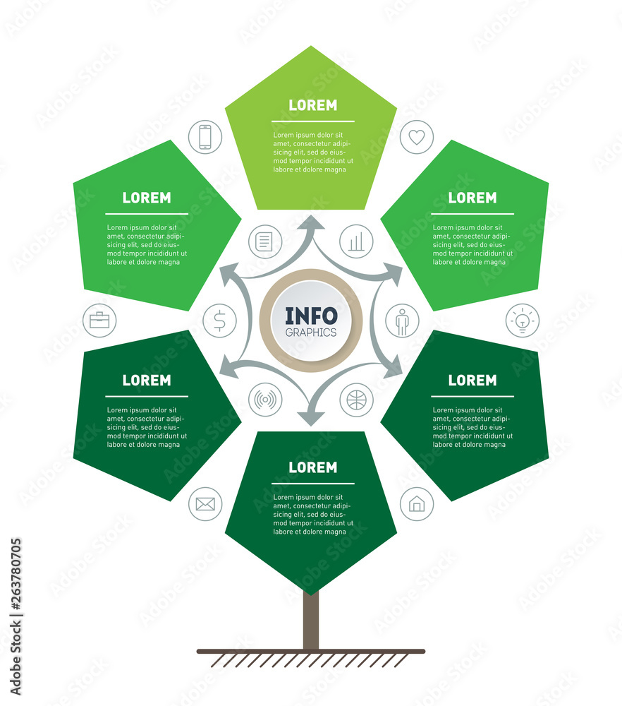 Vertical Green Timeline infographics. Tree of development and growth of ...