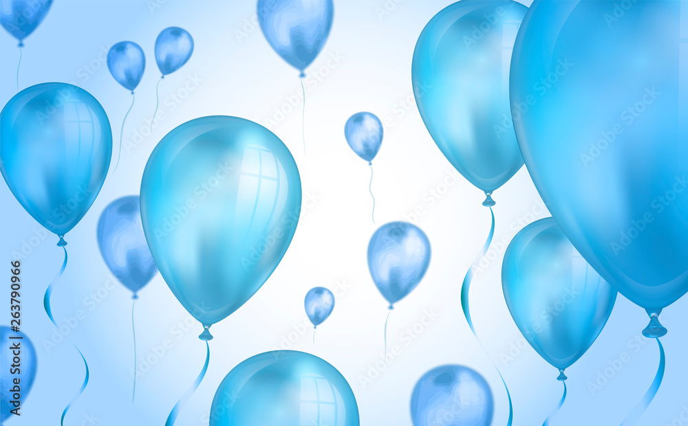 Glossy blue color Flying helium Balloons backdrop with blur effect ...