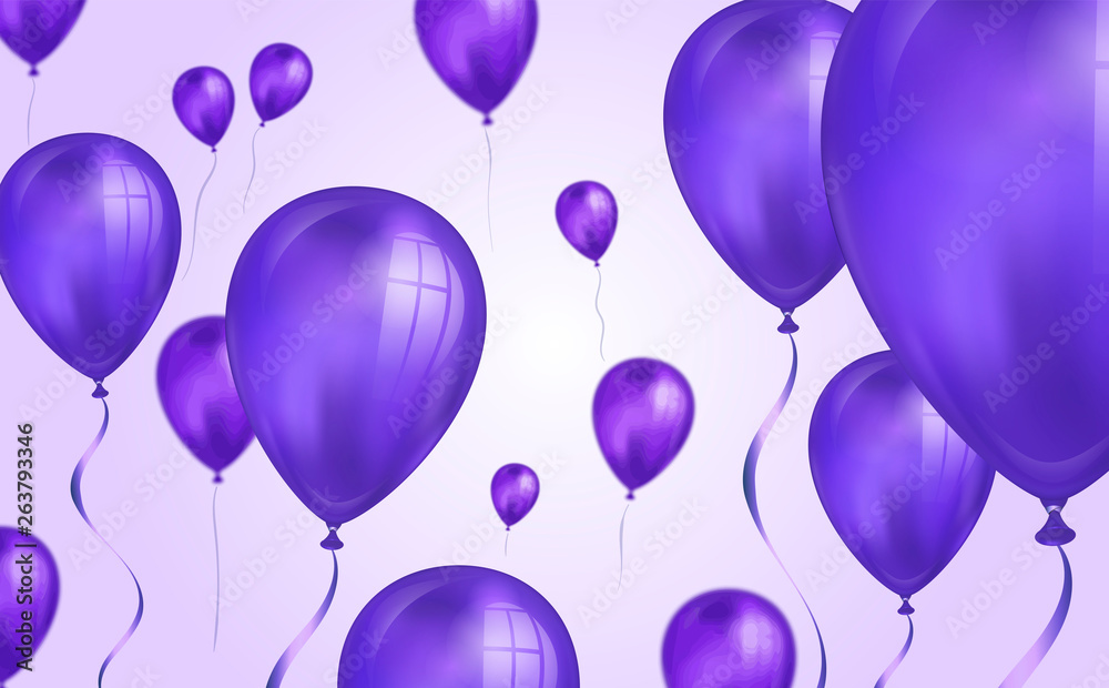 Glossy purple color Flying helium Balloons backdrop with blur effect ...