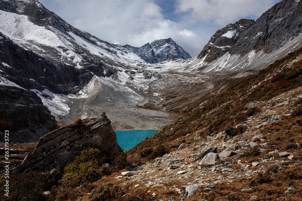 Milk Lake at the base of Chenrezig, holy snow mountain in Daocheng ...