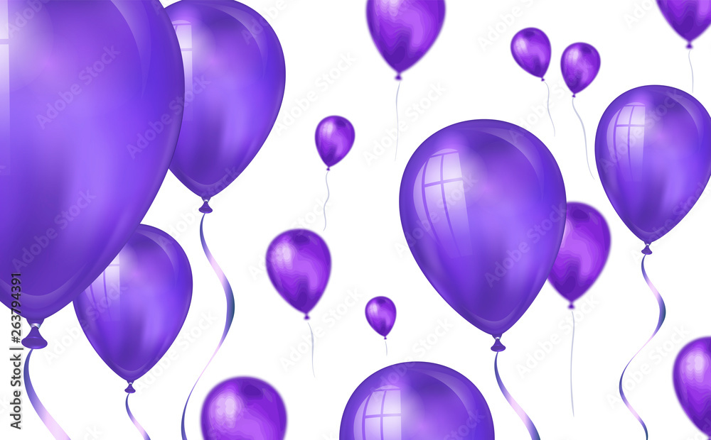 Glossy purple color Flying helium Balloons backdrop with blur effect ...