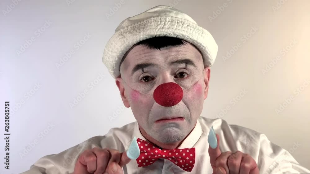 Emoji Clown - Crying Face. A sad mime clown with two tears running down ...