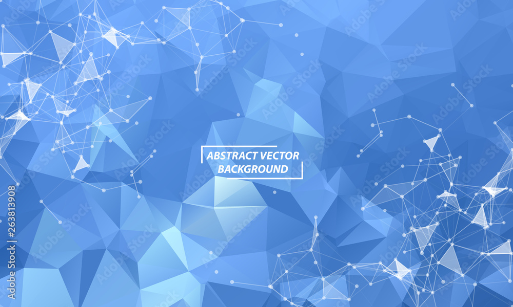 Abstract Blue Polygonal Space Background with Connecting Dots and Lines. Connection structure ...