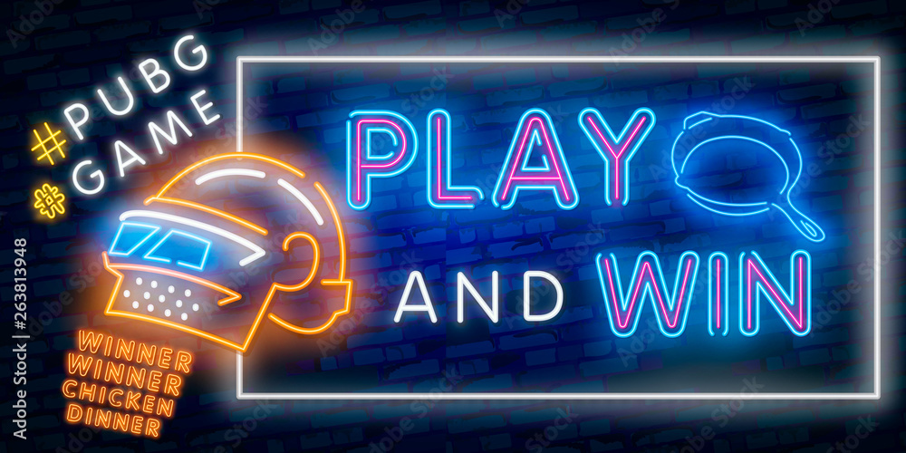 Game Battle Grounds neon sign, bright signboard, light banner, PUBG ...