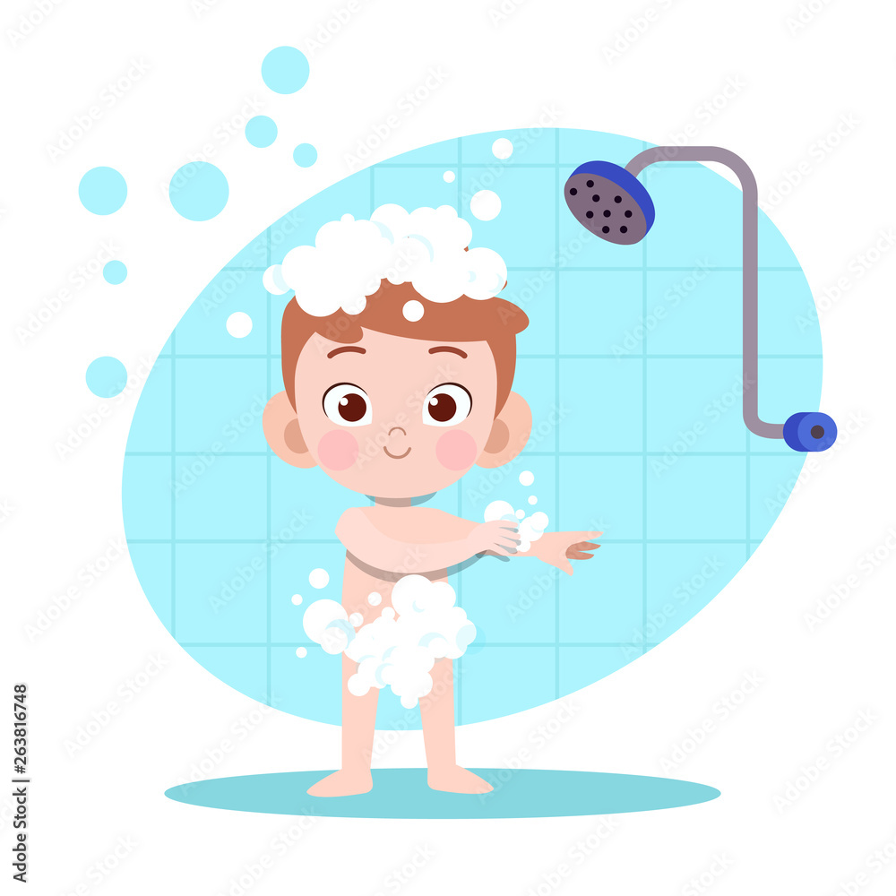 kid boy shower bath vector illustration vector de Stock | Adobe Stock