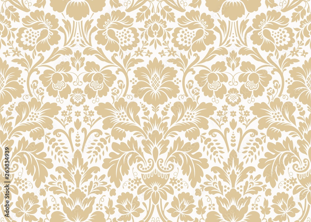 Vector seamless damask gold patterns. Rich ornament, old Damascus style ...