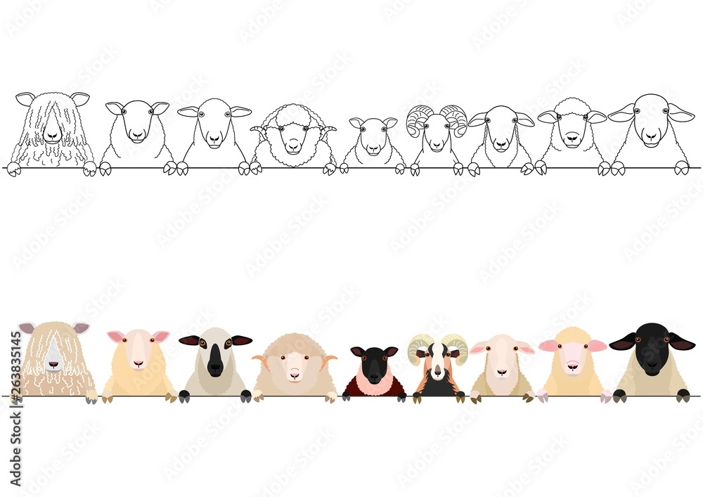 various sheep heads border set Stock Vector | Adobe Stock