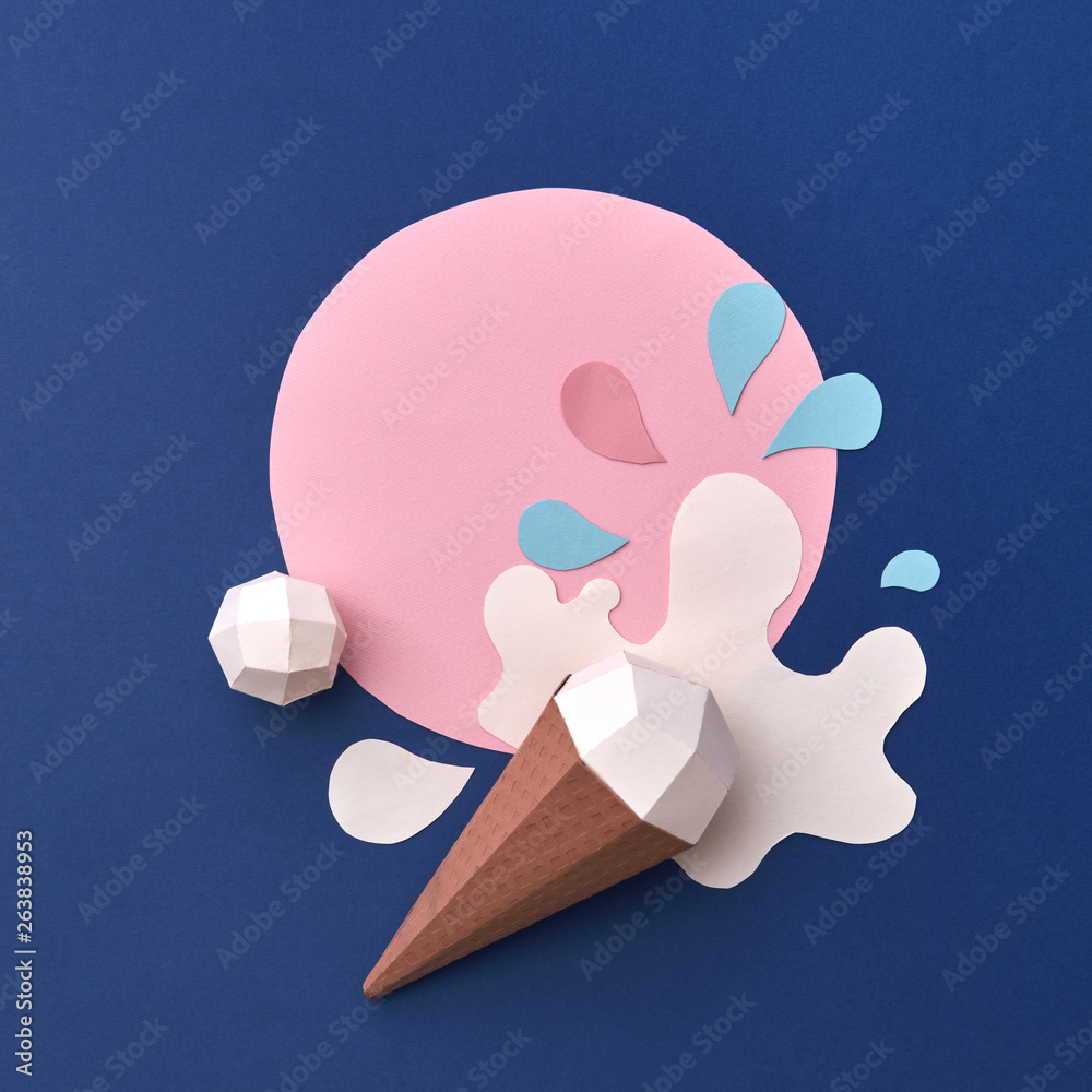 Paper collage of white ice cream in waffle cone Stock Photo | Adobe Stock