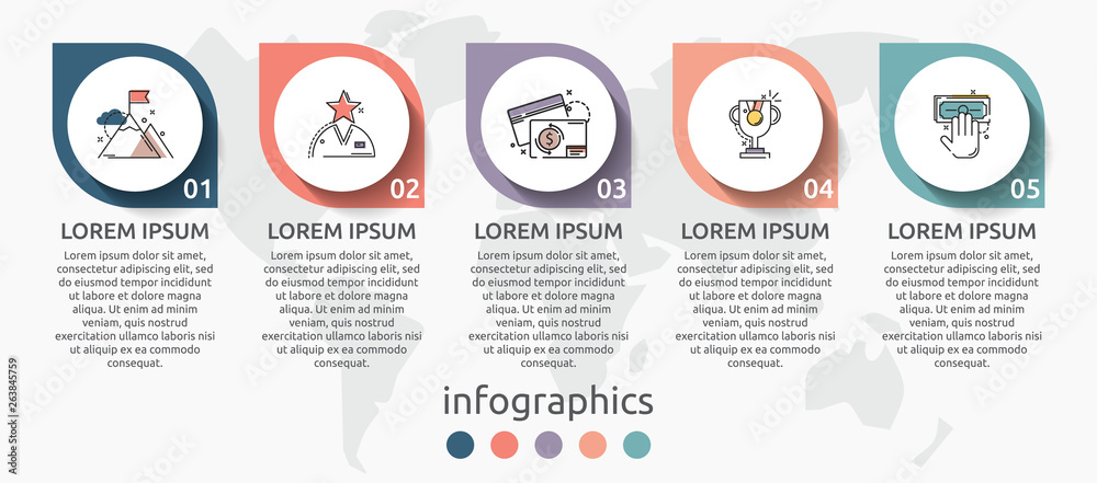 Vector infographic flat template circles for five label, diagram, graph ...