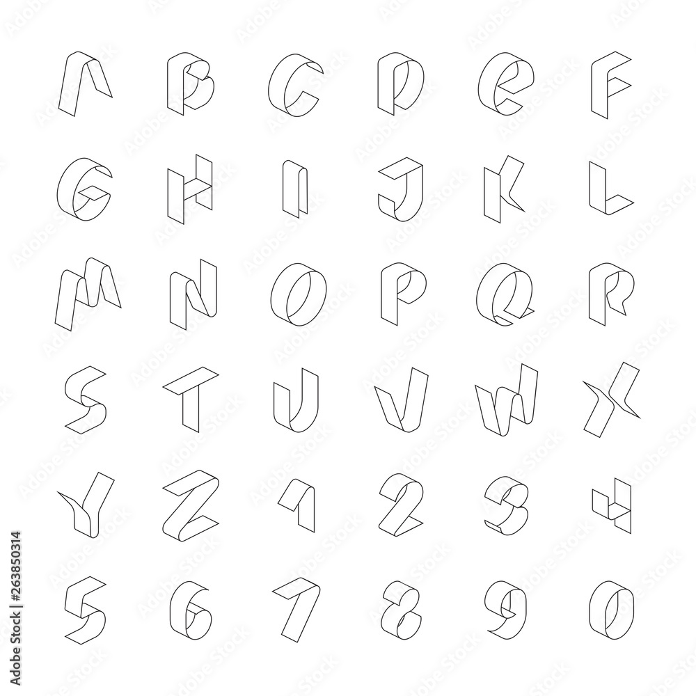 Vector 3d line Isometric fonts alphabet, letter Design abc typography ...