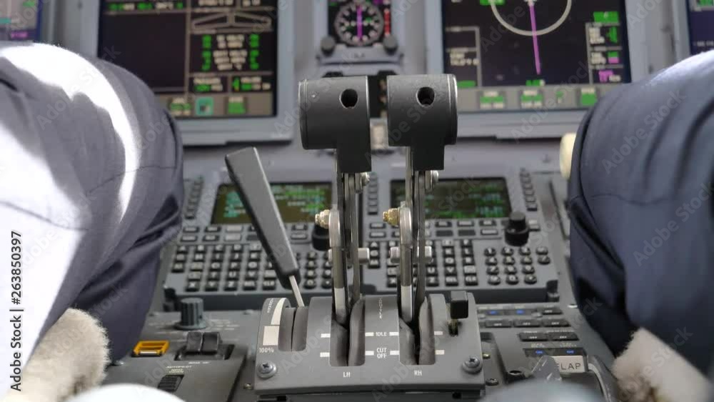 Pilot Throttle Up, Close Up Cockpit View, Thrust for Takeoff, 4K. Stock ...