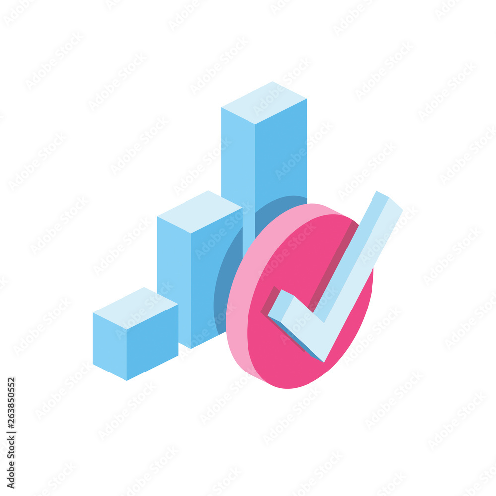 Сhart Rating Check mark 3d vector icon isometric pink and blue color ...
