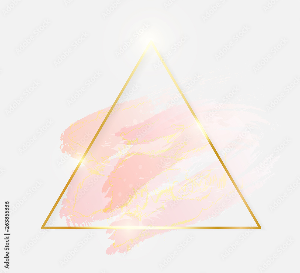 Gold shiny glowing triangle frame with rose pastel brush strokes ...