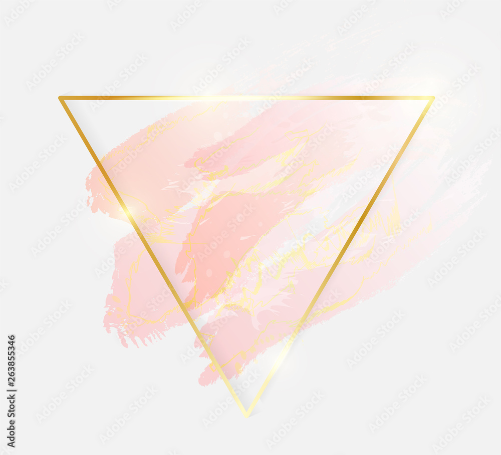 Gold shiny glowing triangle frame with rose pastel brush strokes ...