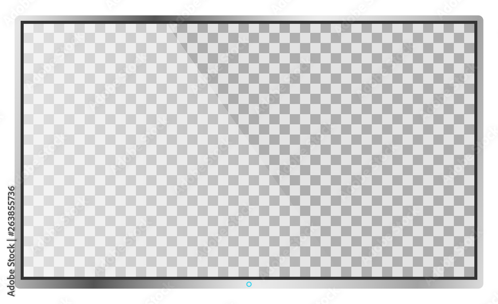 Realistic modern flat 4k TV monitor isolated on white background. Empty ...