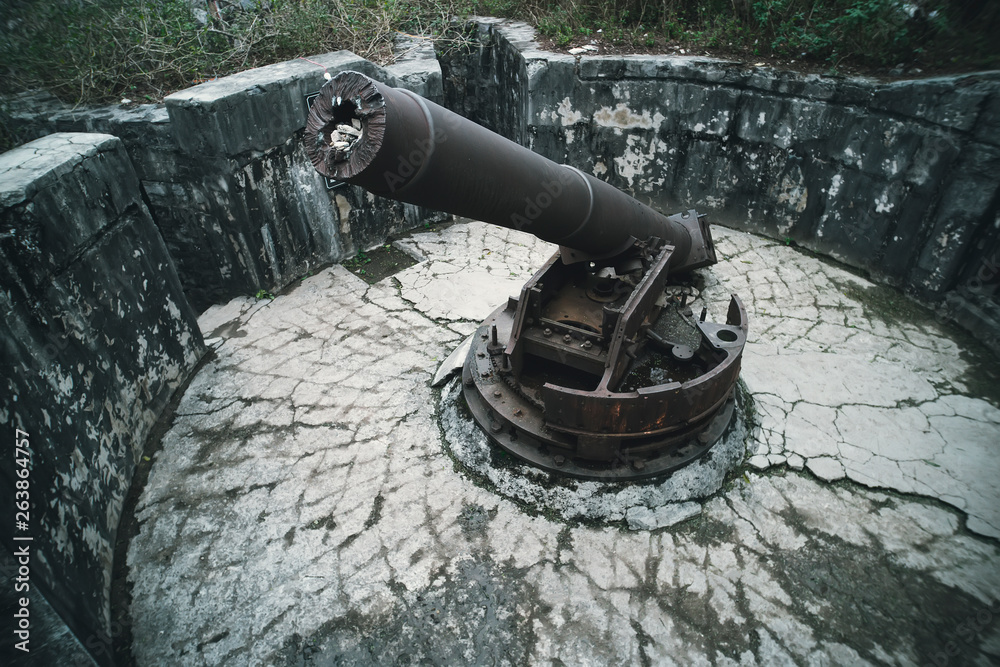 Cat Ba Island, Lan Ha Bay, Vietnam 09.11.2018: Cannon Fort Artillery ...
