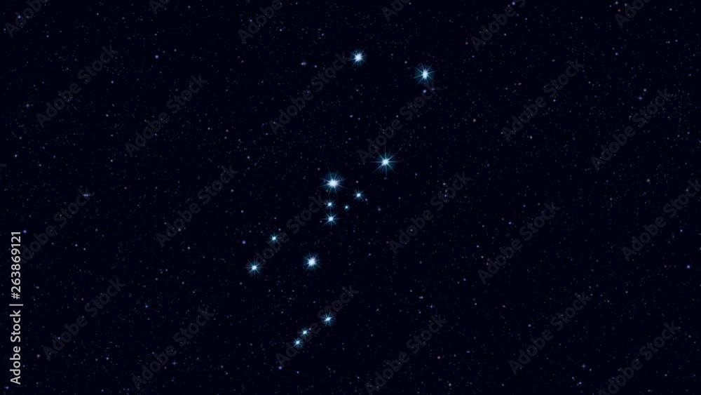 Taurus (The Bull) constellation, gradually zooming rotating image with ...
