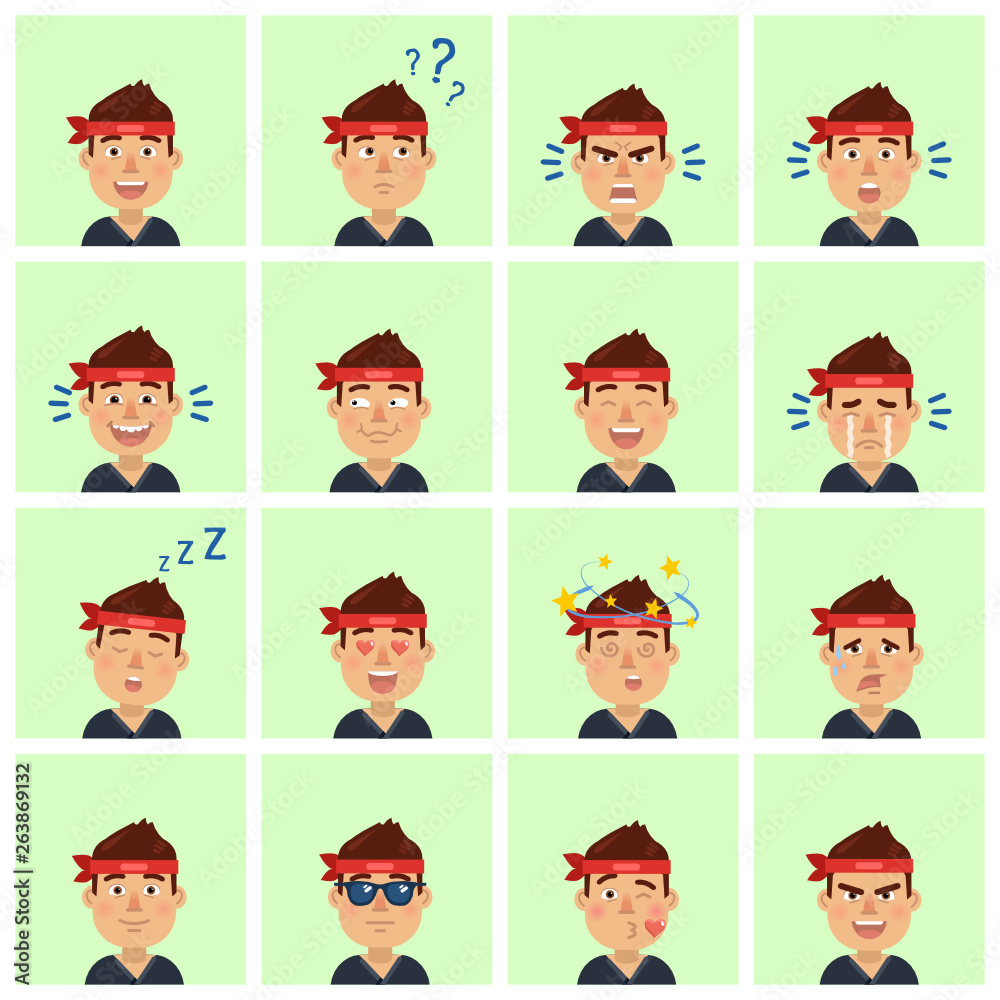 Big set of ninja emoticons. Ninja avatars showing different facial ...