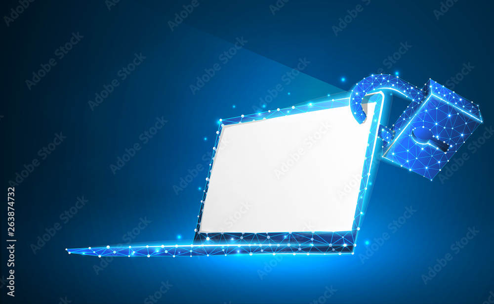 Laptop, lock, notebook symbol. White screen. Devices protection ...