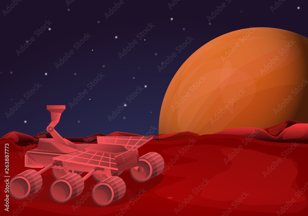 Mars rover concept banner. Cartoon illustration of mars rover vector ...
