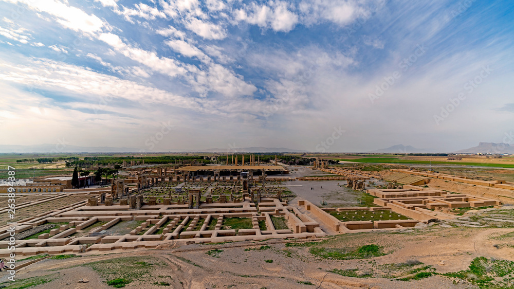Panoramic overview of ruins. Persepolis, an ancient ceremonial capital ...