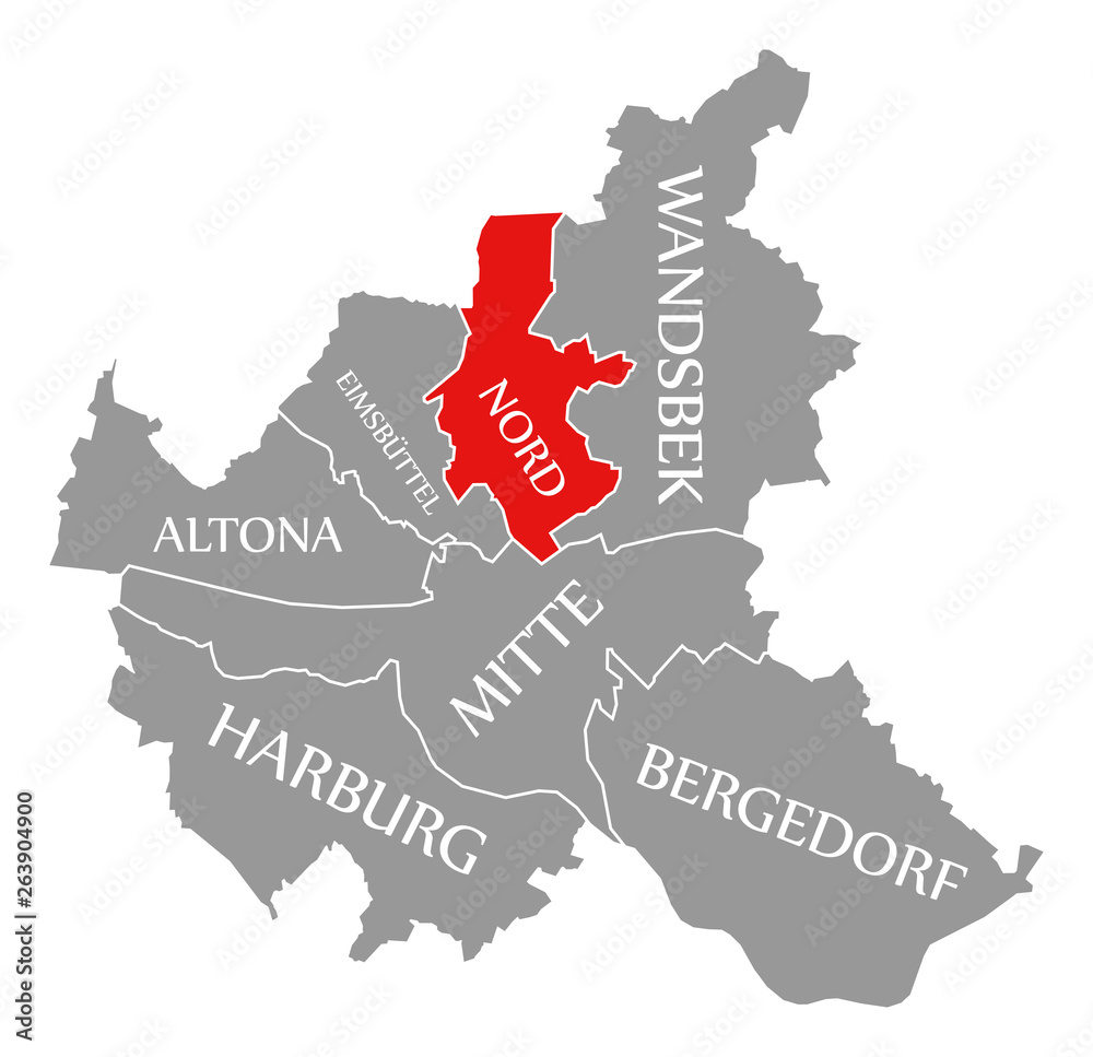 Hamburg Nord city district red highlighted in map of Hamburg Germany ...