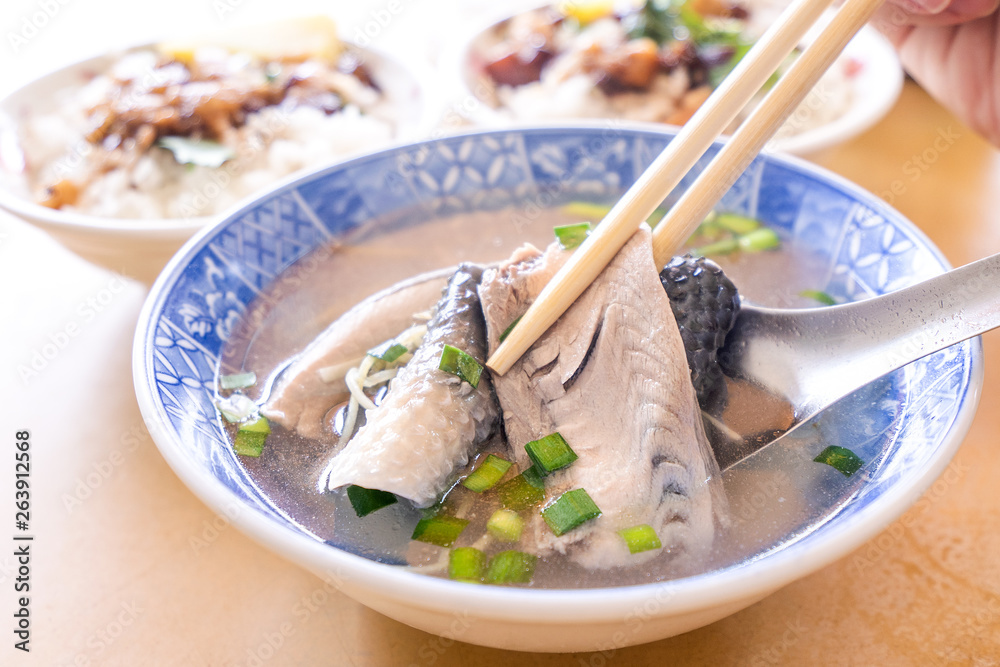 Milkfish skin soup, distinctive Taiwan delicacy food in Tainan. Famous ...
