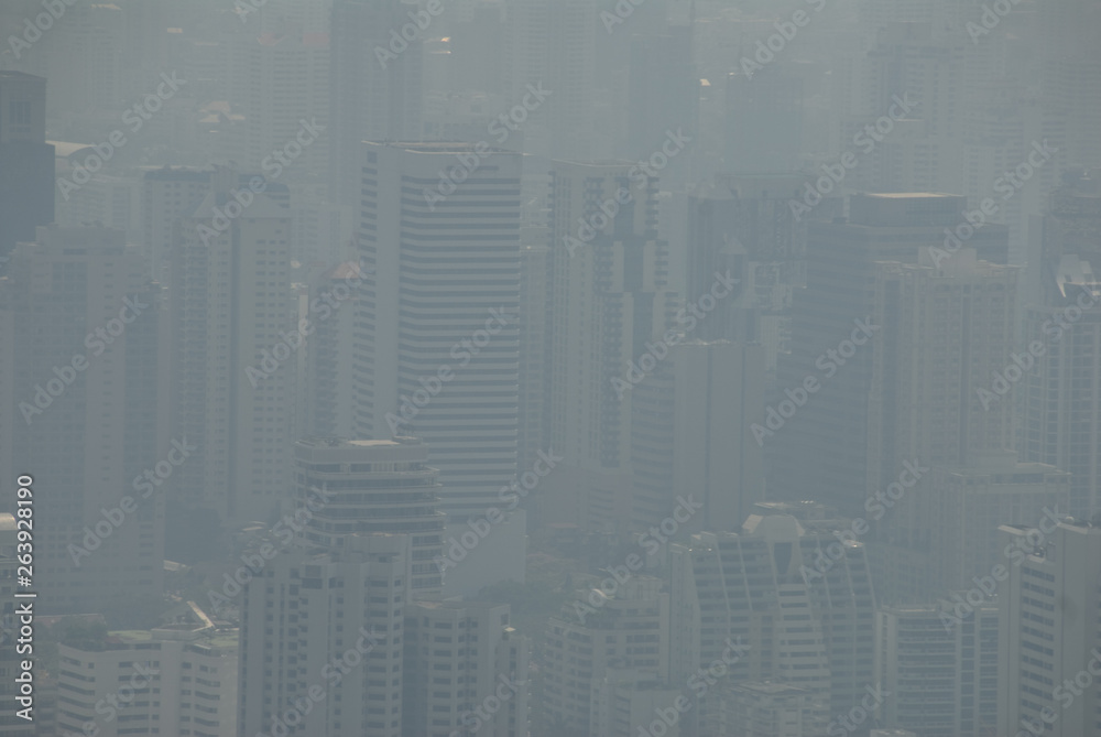 Buildings in Bangkok highlighting the pollution problem showing the ...