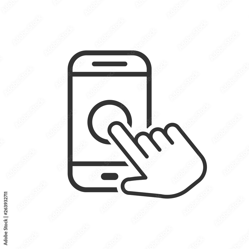 Hand touch smartphone icon in flat style. Phone finger vector ...