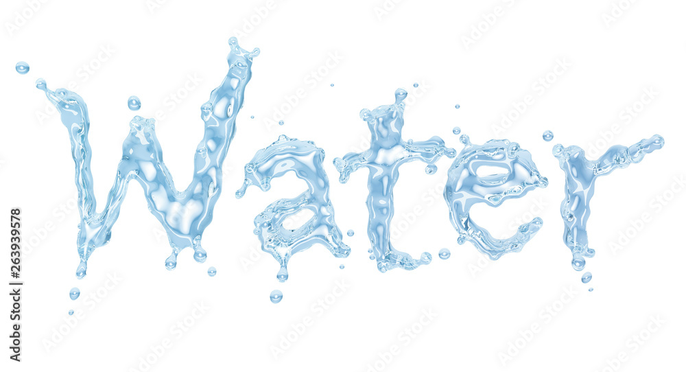 Water splash with water droplets in the form of word "Water" from water ...