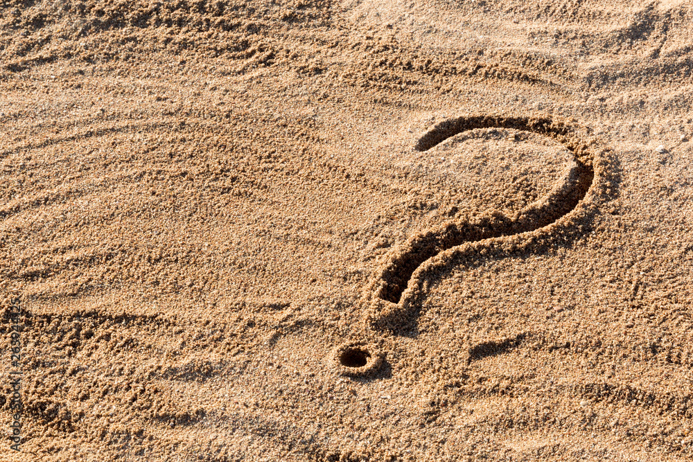 question marks written on beach sand close up, with copy space Stock ...