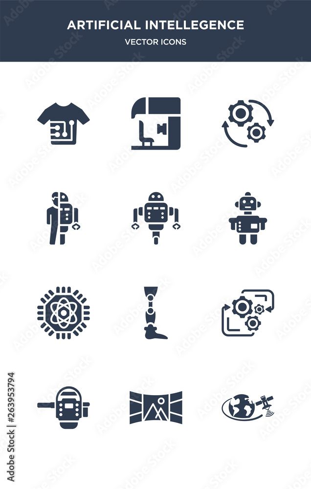 12 artificial intellegence vector icons such as outer space, panoramic ...